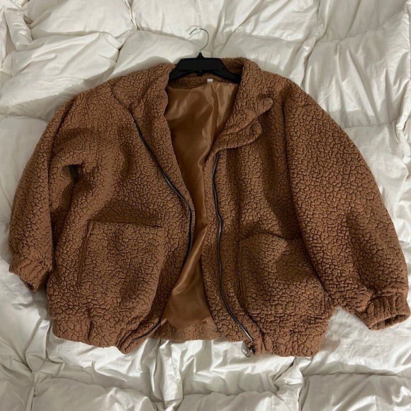 Jackets & Coats | Brown Teddy Bear Sherpa Collard Fuzzy Jacket | Poshmark